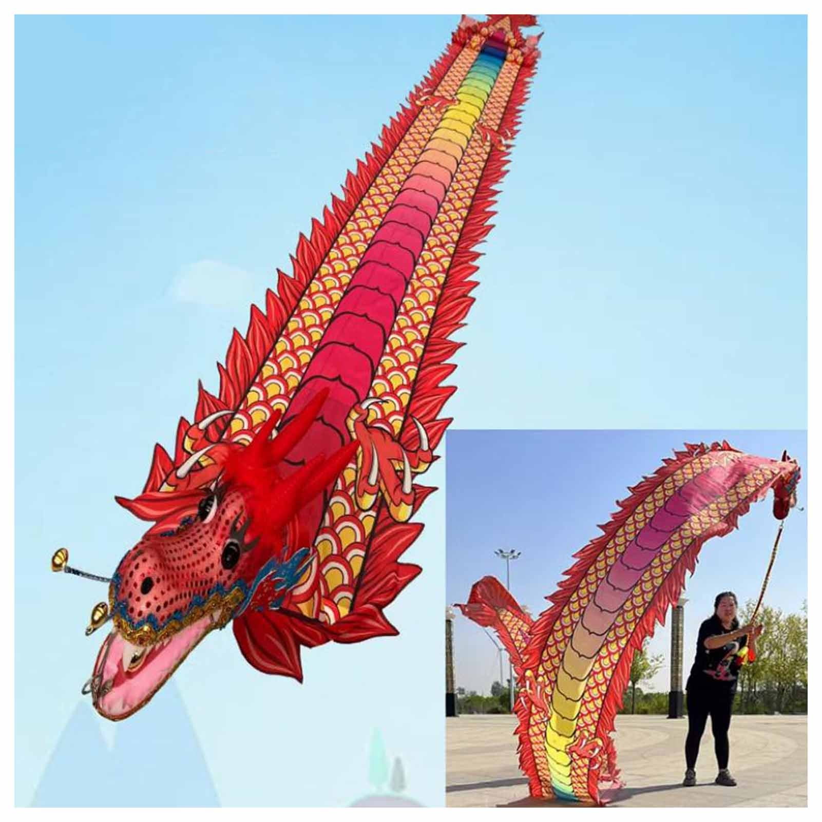 Dragon Ribbon with Head, Park Exercise Dance, Flinging Wu Long Streamer ...