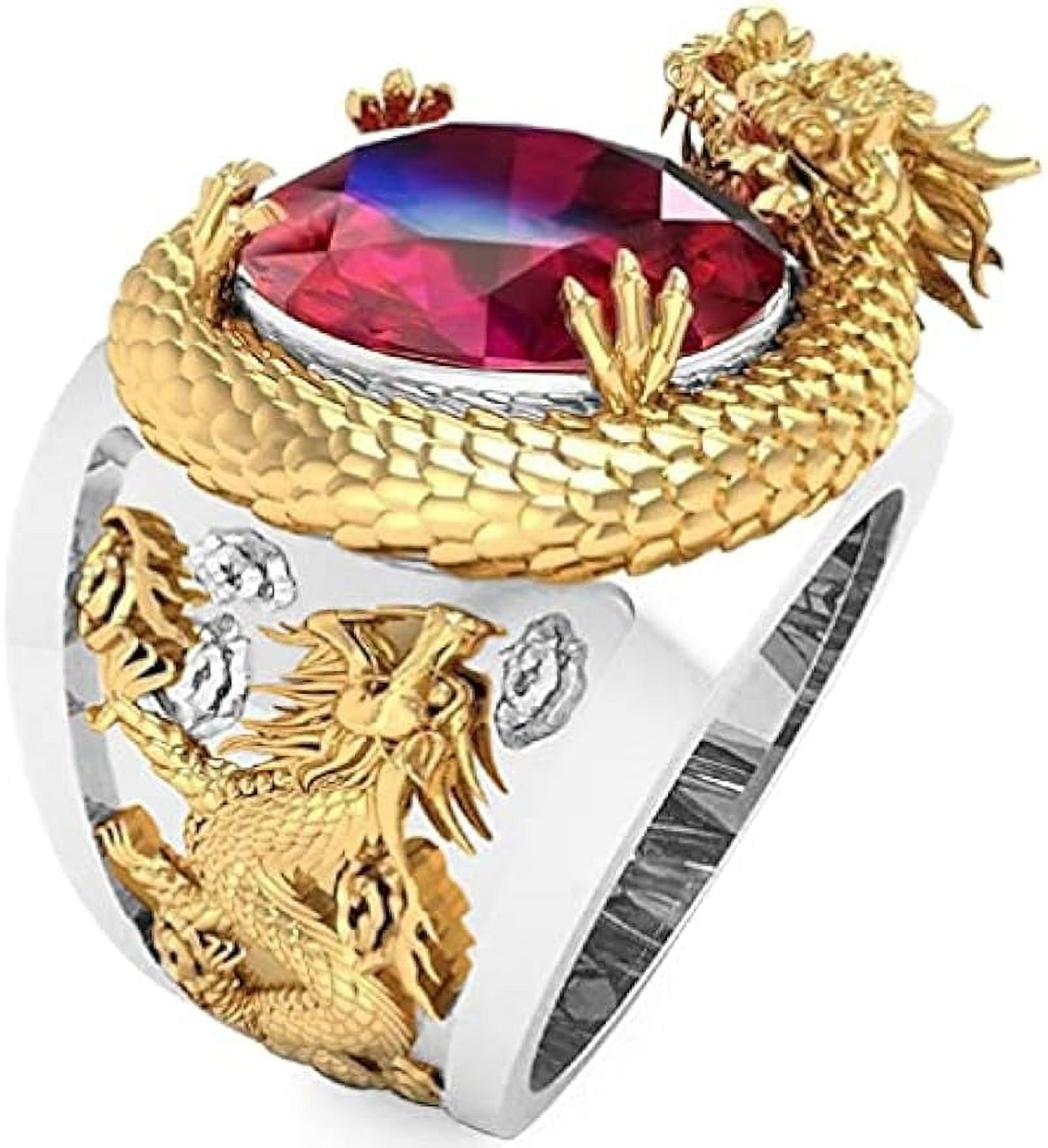 Dragon Ring for Men, Nordic Viking Dragon Head Ring Iced Out Dragon ...