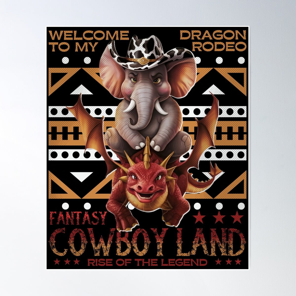 Dragon Rodeo Fantasy Cowboy Land Elephant Riding A Dragon Poster Wall ...