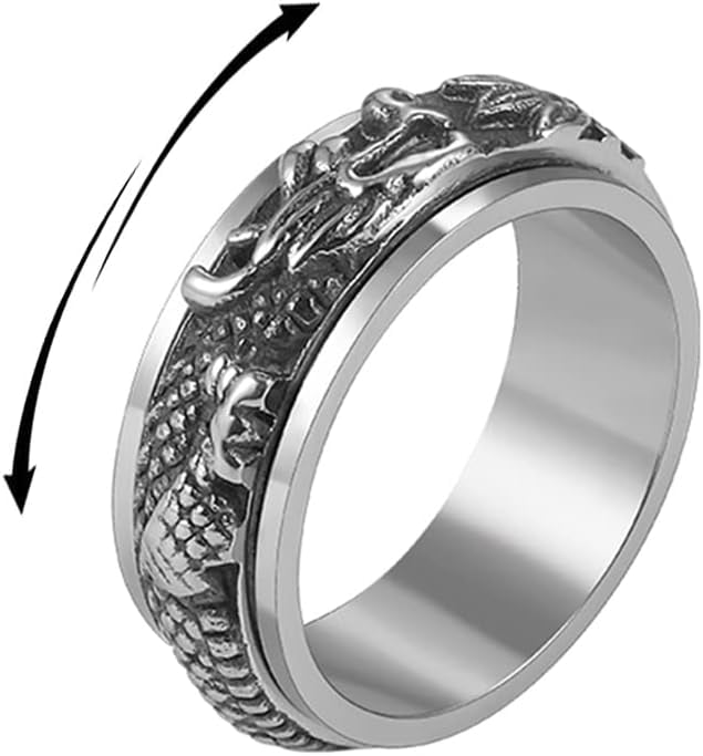 Dragon Rotating Spinner Fidget Band Rings Stainless Steel Punk Cool ...