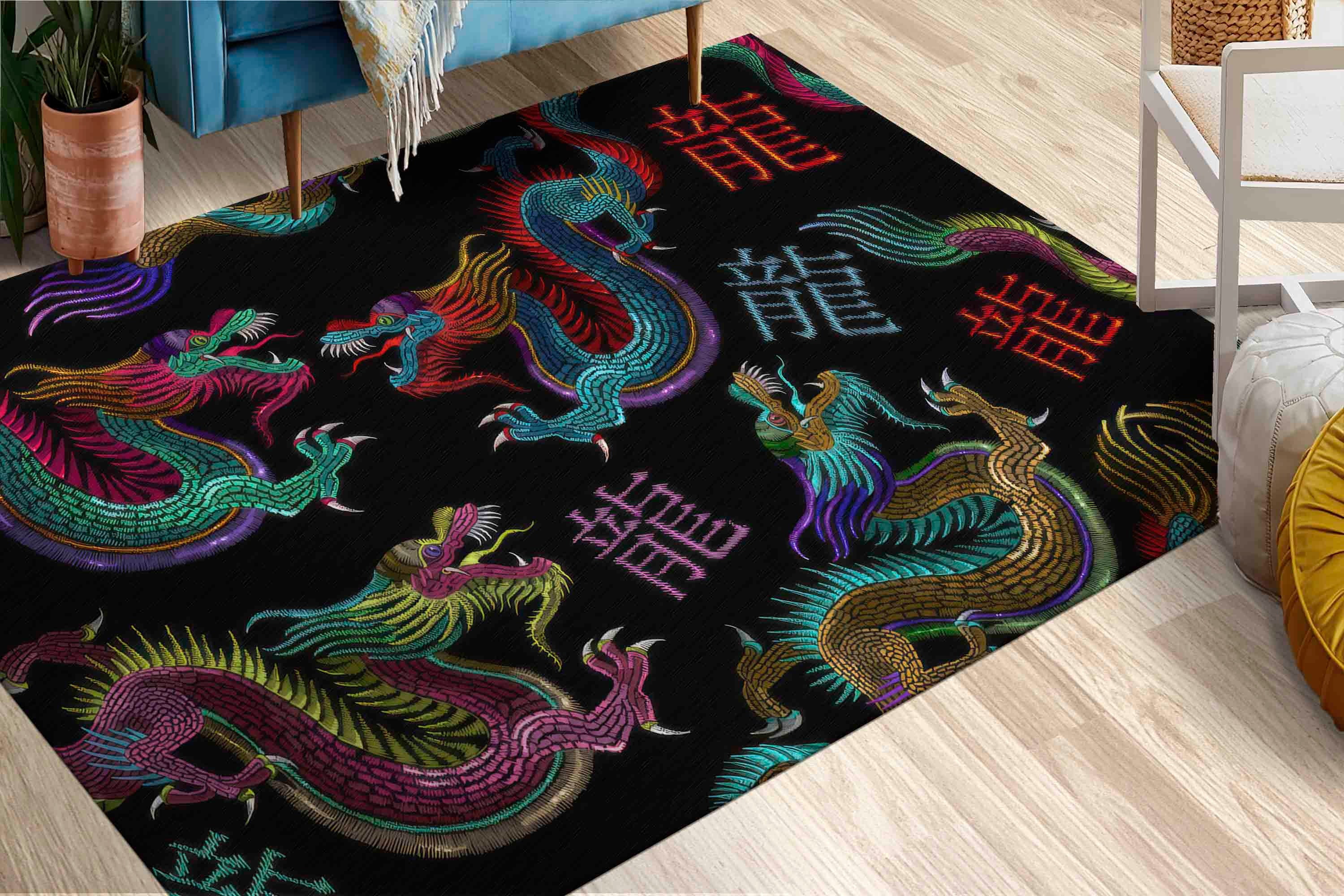 Dragon Rugs, Japanese Rug, Abstract Rugs, Modern Rug, Machine Washable ...