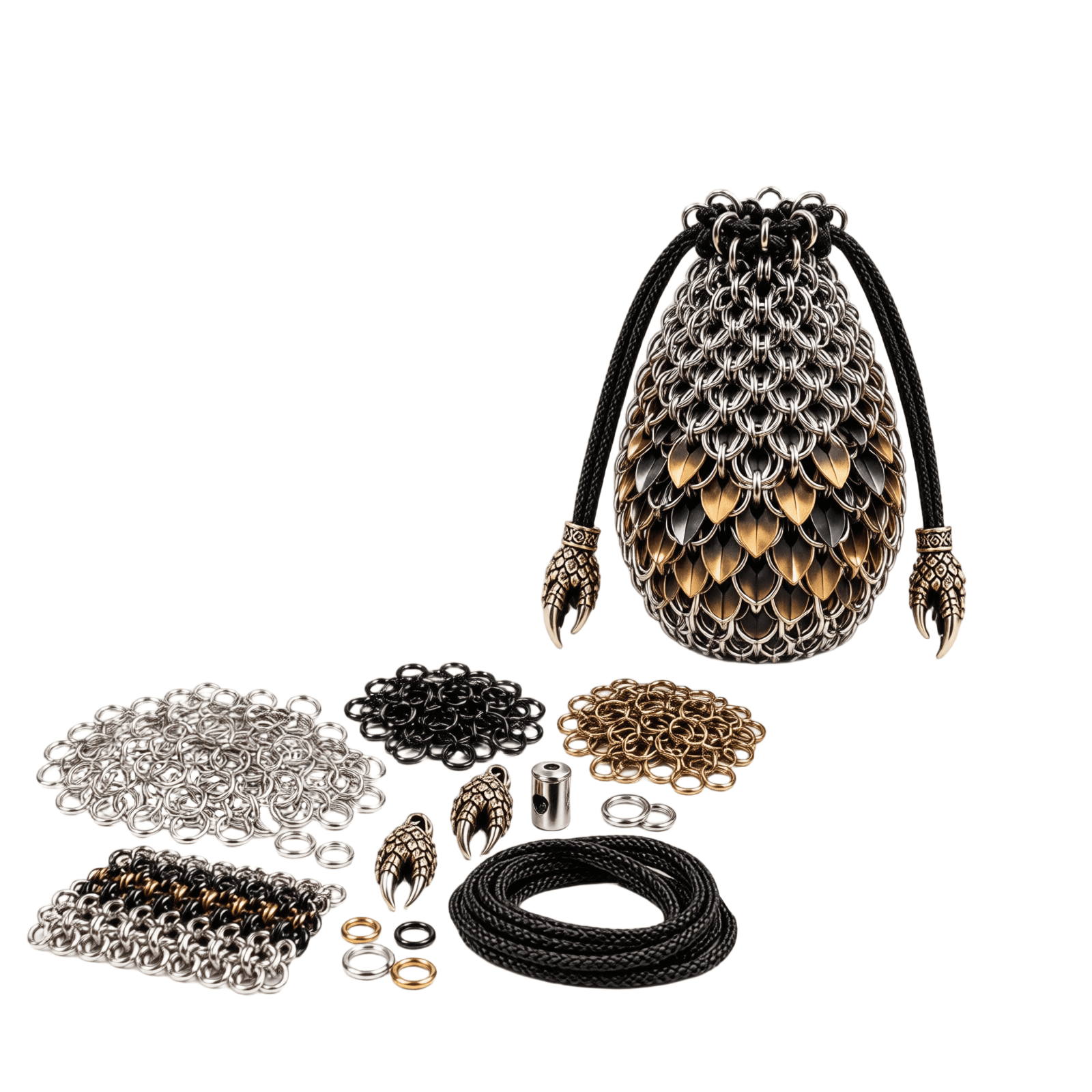 Dragon Scale Chainmail Drawstring Pouch Diy Kit with Silver Jump Rings ...