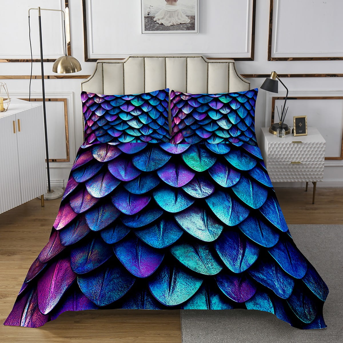 Dragon Scale Quilt Set Animal Gothic Bedspread Set Queen,Exotic Goth ...