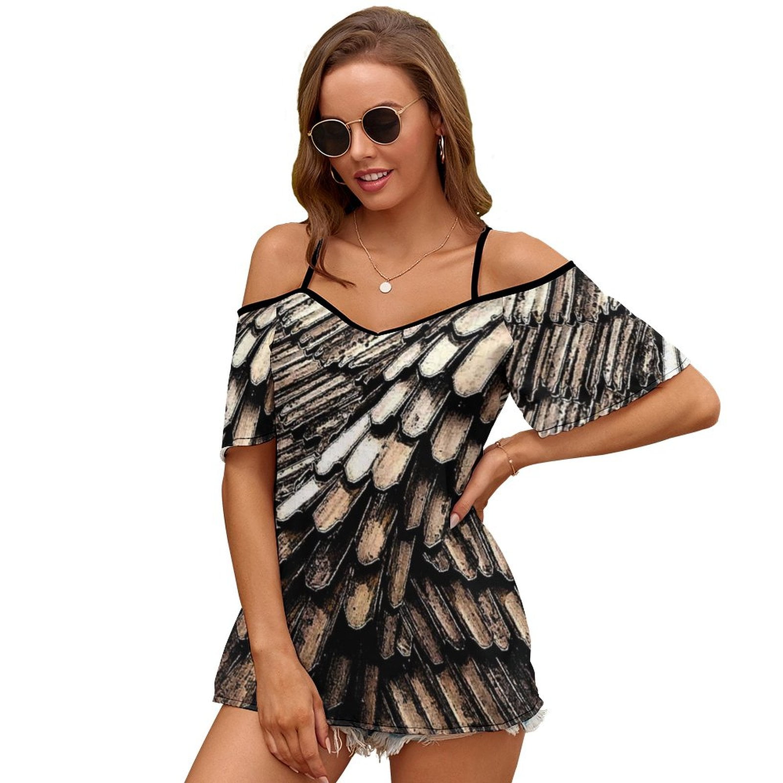 Dragon Scale Tiles Women Zipper Sexy Printed Vintage T Shirts Tops Full ...