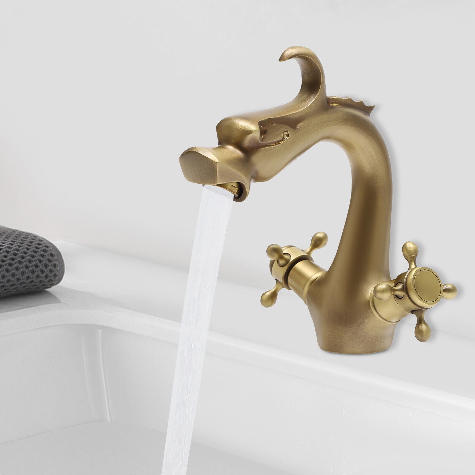 Dragon Shape Gold 2 Handle One Hole Bathroom Sink Mixer Tap Faucet Deck ...