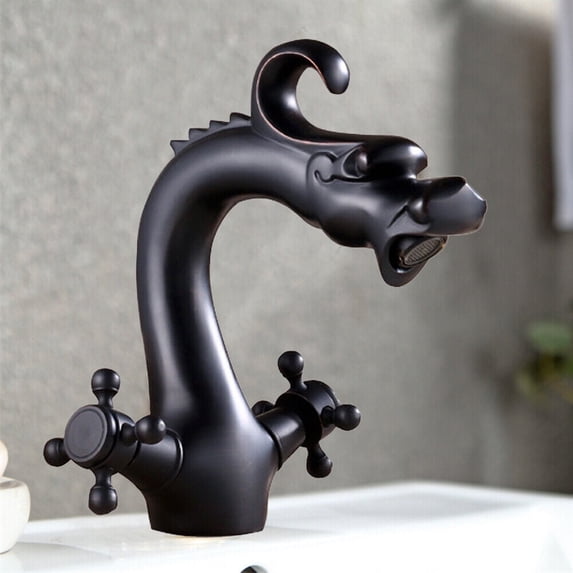 Dragon Shape Oil Rubbed Brass Bathroom Sink Faucet, Waterfall Two ...