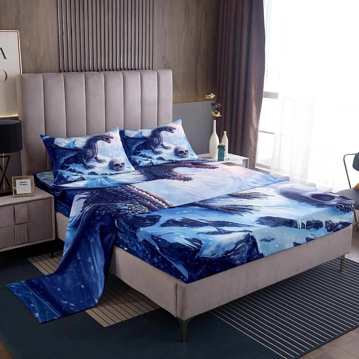 Dragon Sheet Set Snow Mountain Skull Sheets,Sketleton Stone Gothic Full ...