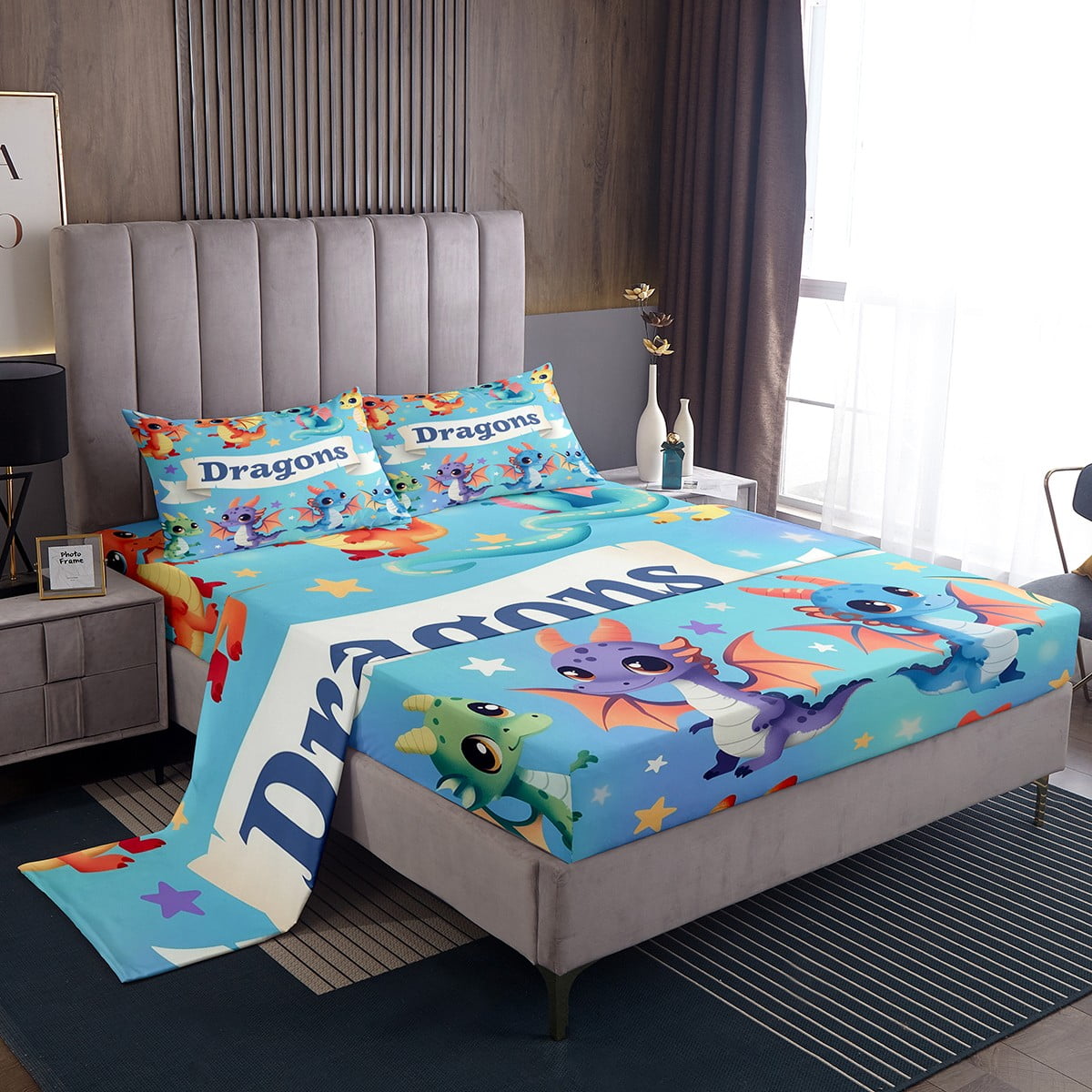 Dragon Sheets Kawaii Animals Bed Sheets Set,Colourful Cartoon Cute ...