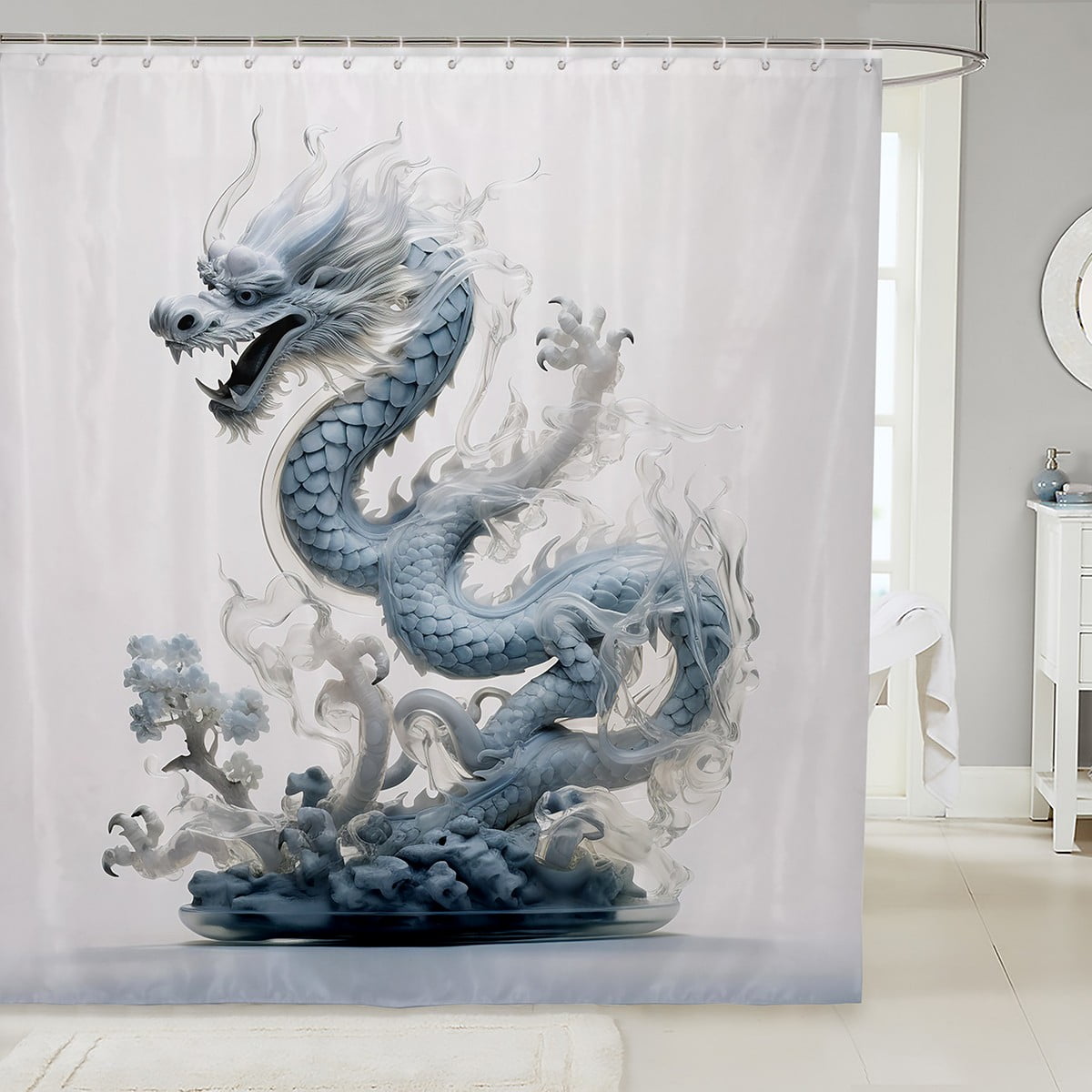 Dragon Shower Curtain Mysterious Eastern Dragon Shower Curtain Flying ...