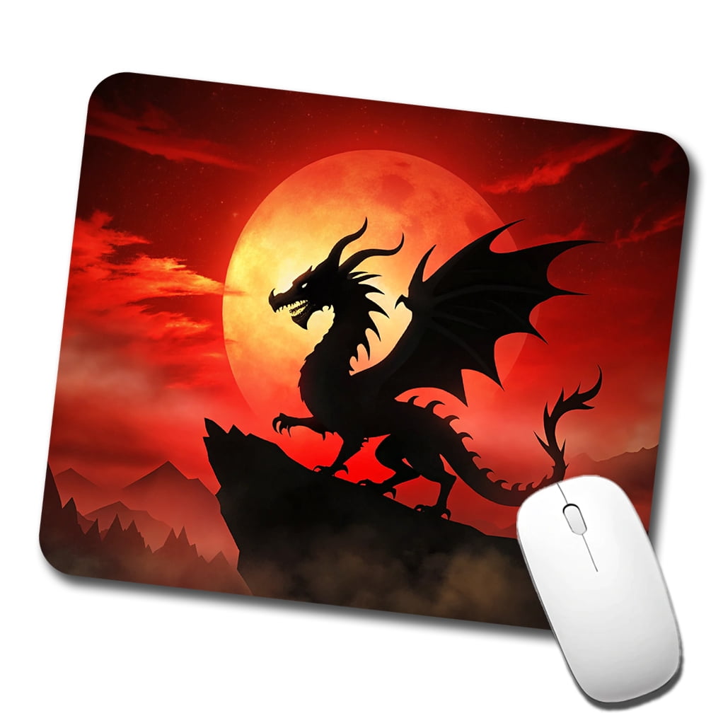 Dragon Silhouette Against A Red Sky Mouse Pad Low Profile Gaming Mat ...