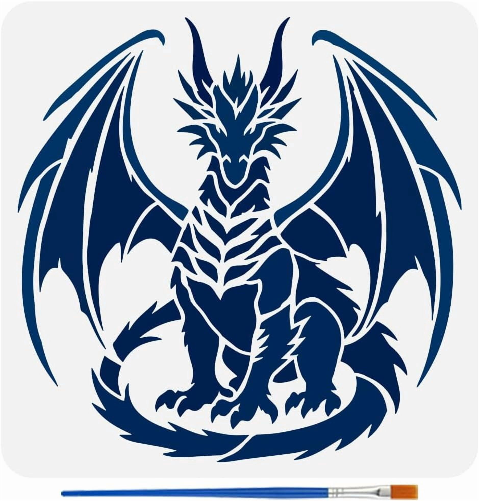 Dragon Sitting Upright Painting Stencil with Brush 30x30cm/11.8x11 ...