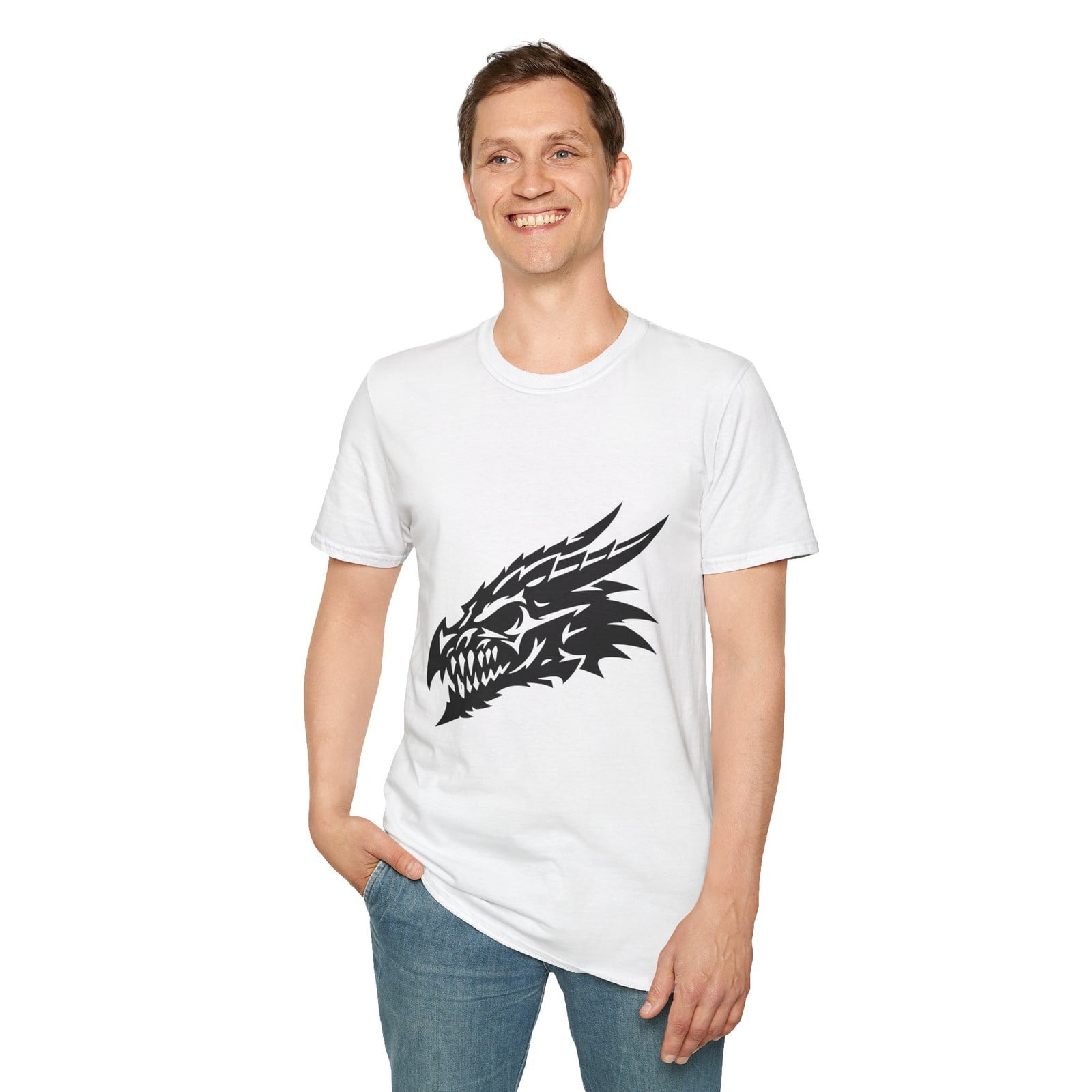 Dragon Skull Emblem Gothic Dark Fantasy Fictitious Unisex Softstyle T ...