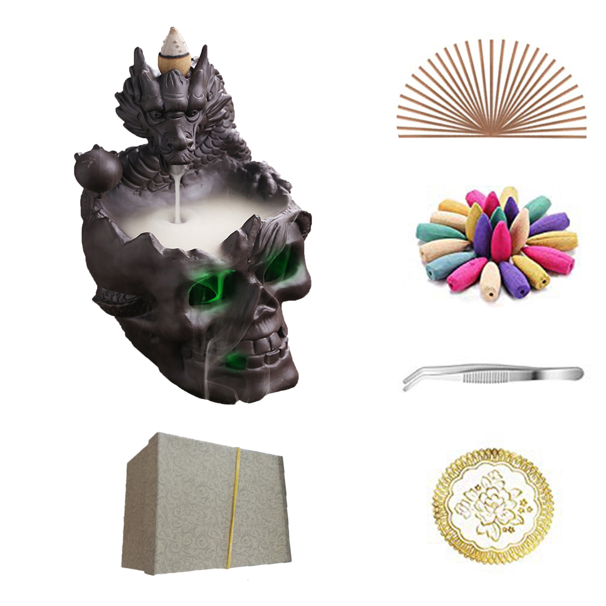 Dragon/Skull Head Incense Burner, Waterfall Incense Holder Ceramic ...