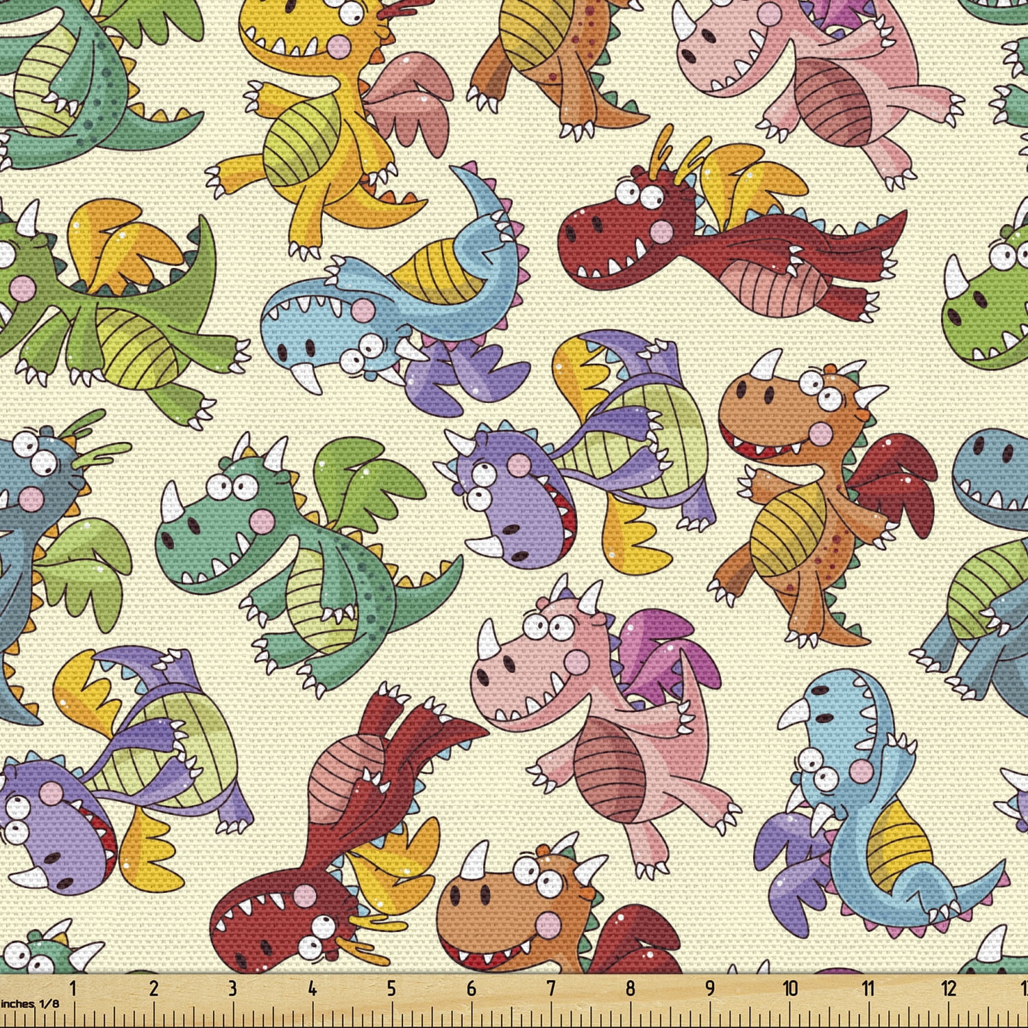 Ambesonne Dragon Fabric by the Yard Upholstery, Silly Dragons Art, 10 ...
