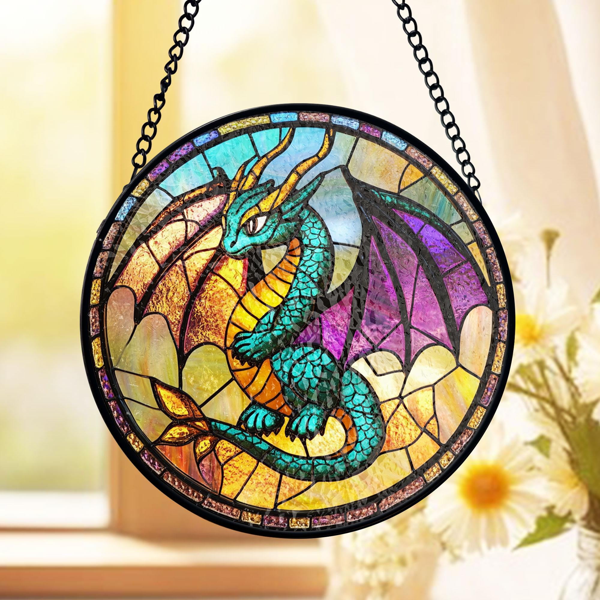 Dragon Staind Glass Suncatcher, Colorful Fantasy Art Window Decor ...