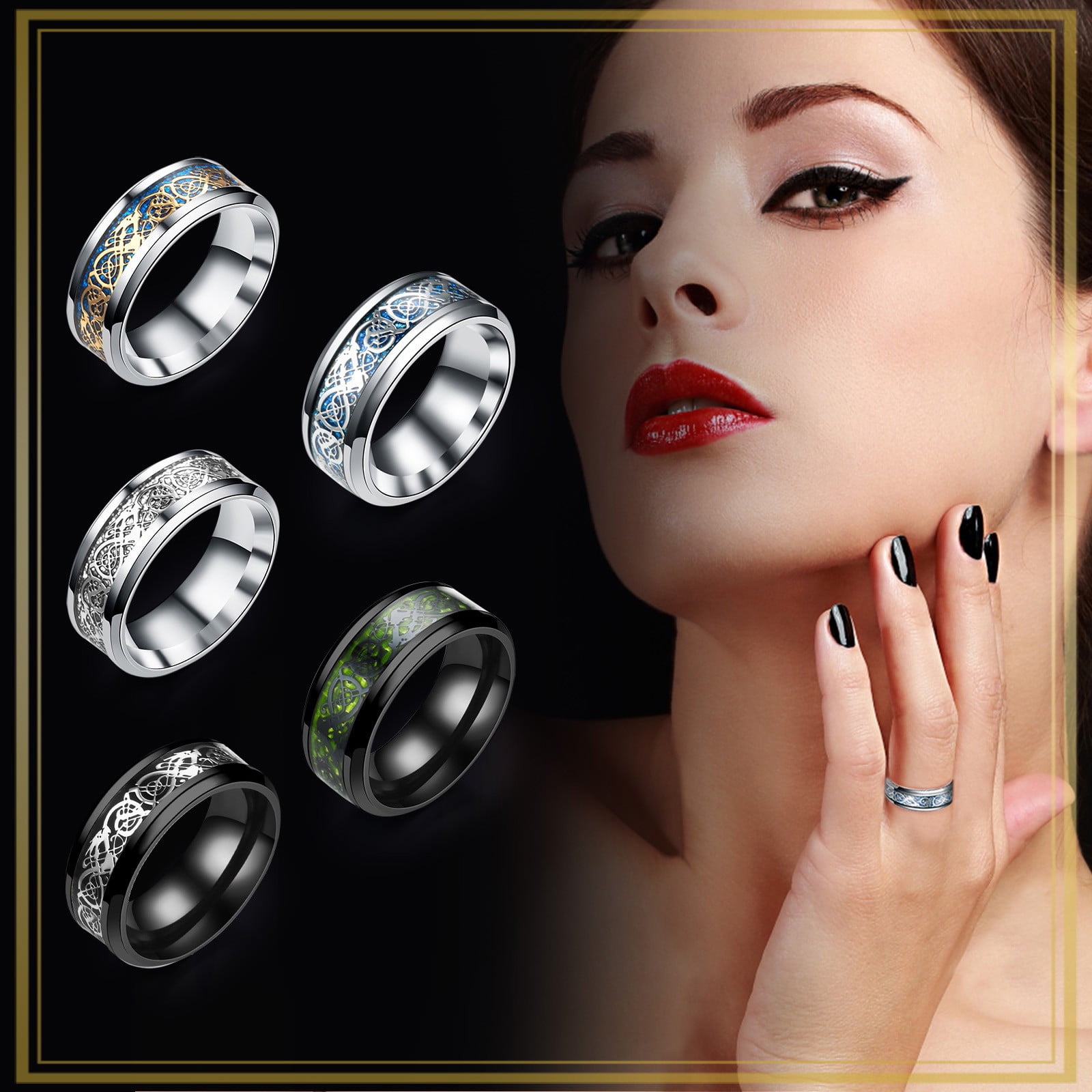 Dragon Stainless Ring Steel Dragon Titanium Steel Ring Golden With ...