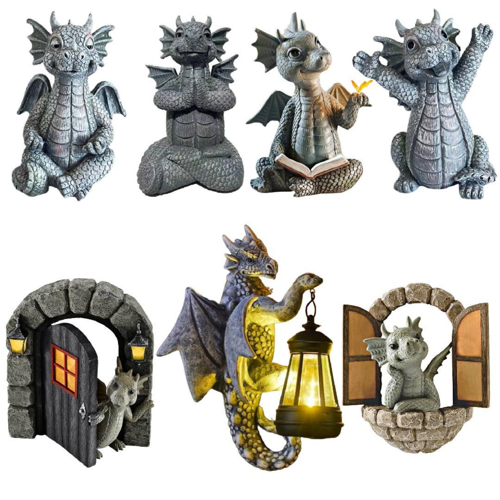 Dragon Statue Fairy Door Garden Decor, Resin Dinosaur Dragon Decor ...