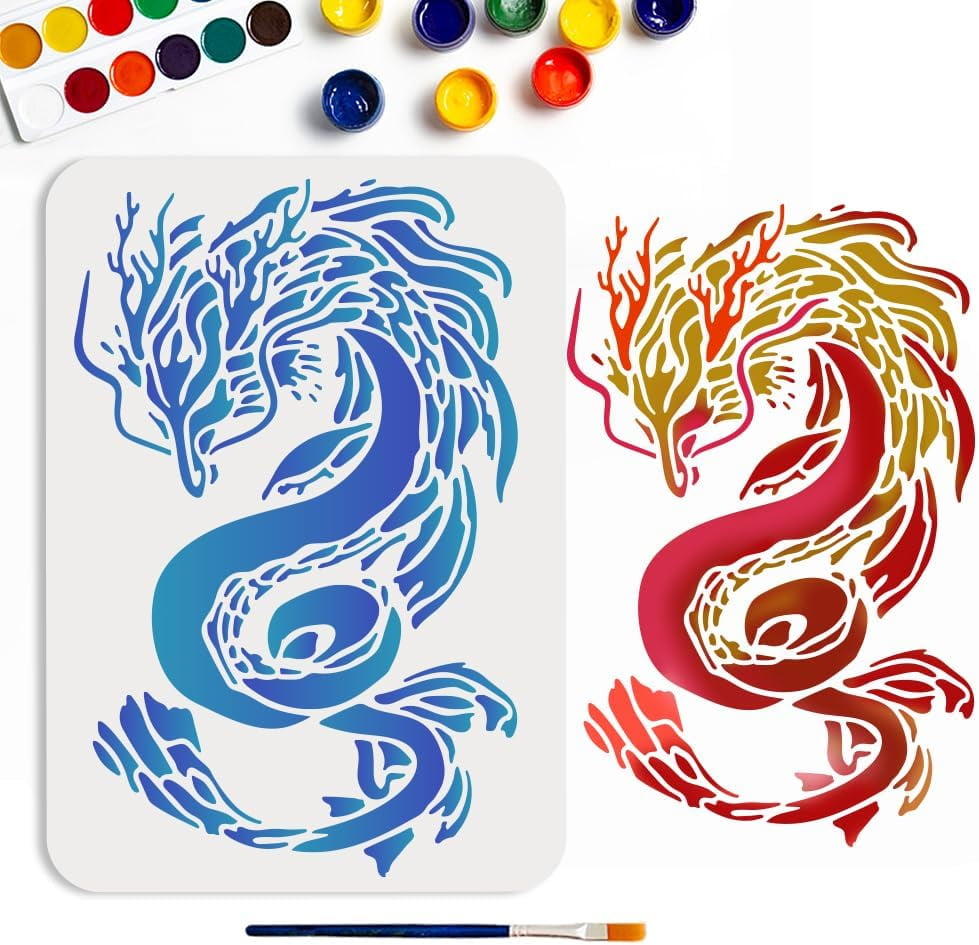 Dragon Stencil 11.7×8.3inch Large Water Dragon Stencils for Painting ...