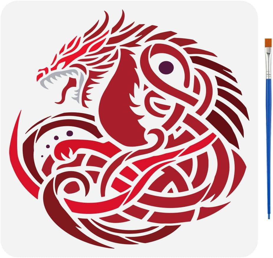 Dragon Stencils with a Paint Brush 11.8x11.8Inch Circling Dragon ...