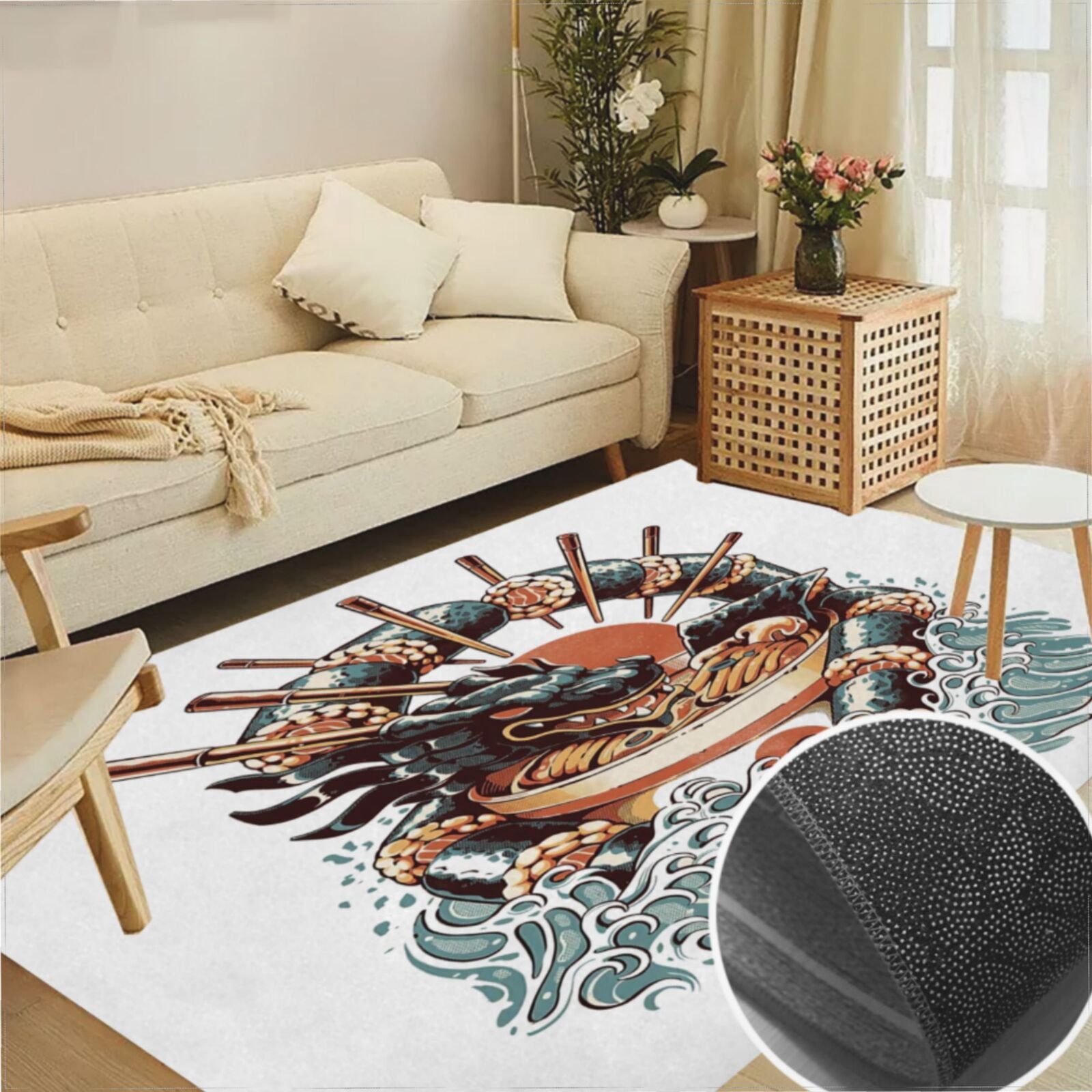 Dragon Sushi Ramen Adult Home Decor Bedroom Living Room Crystal Velvet ...