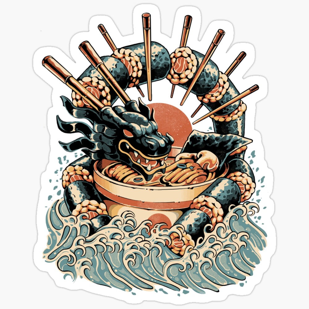 Dragon Sushi Ramen Black Version Sticker Phone Decal Water Bottle ...