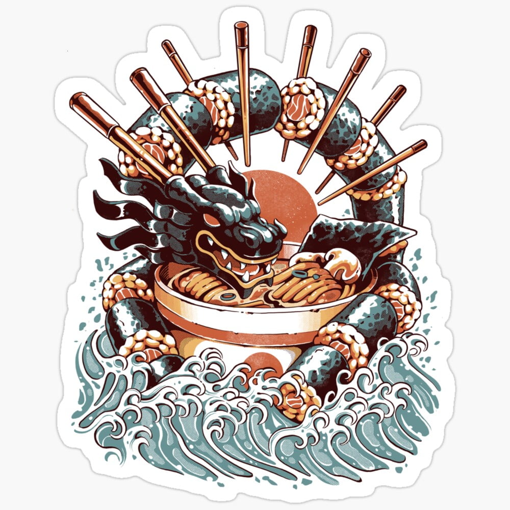 Dragon Sushi Ramen Sticker Phone Decal Water Bottle Stickers Car Decals ...