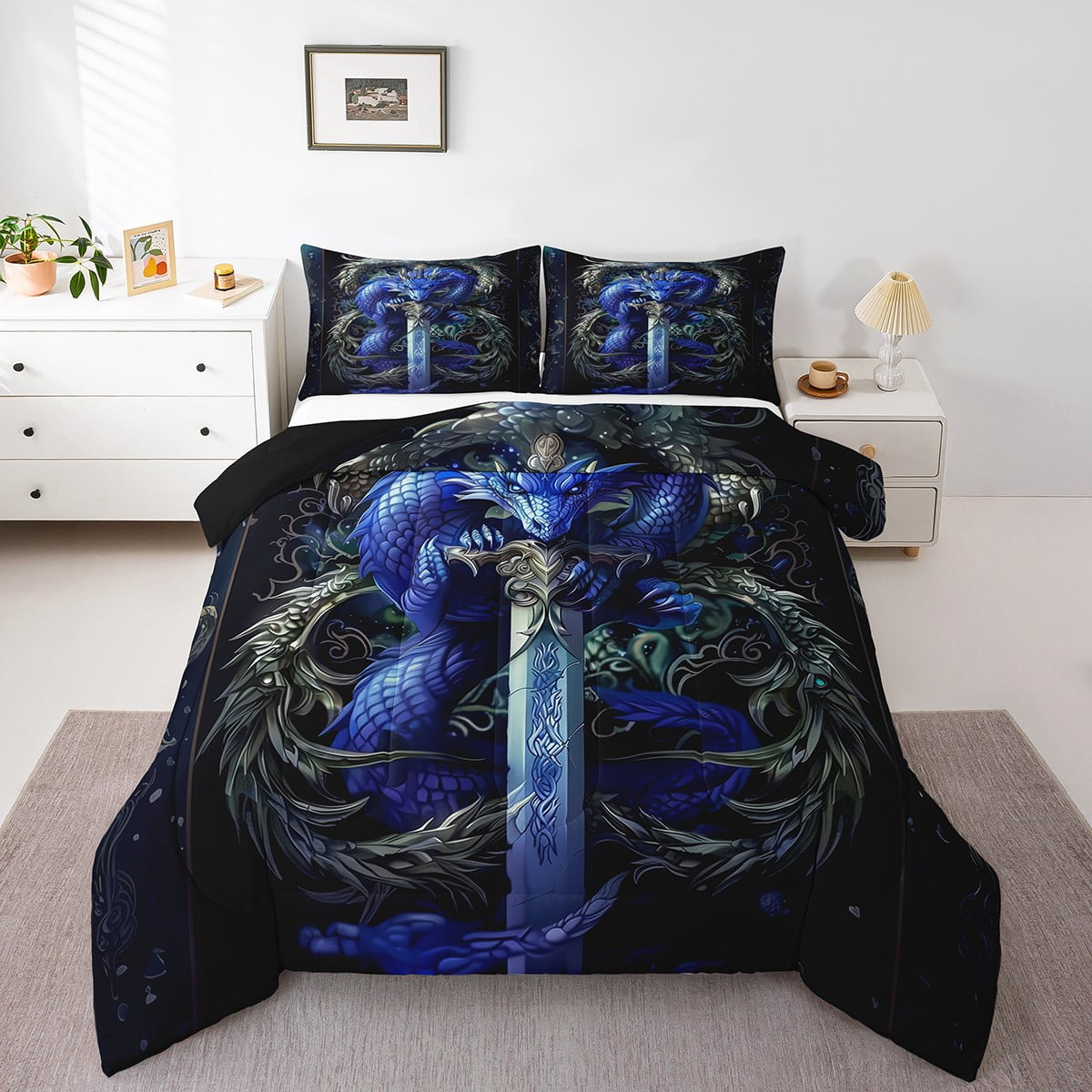 Dragon And Sword Bedding Full,3D Dragon Comforter Set Fierce Wildlife ...