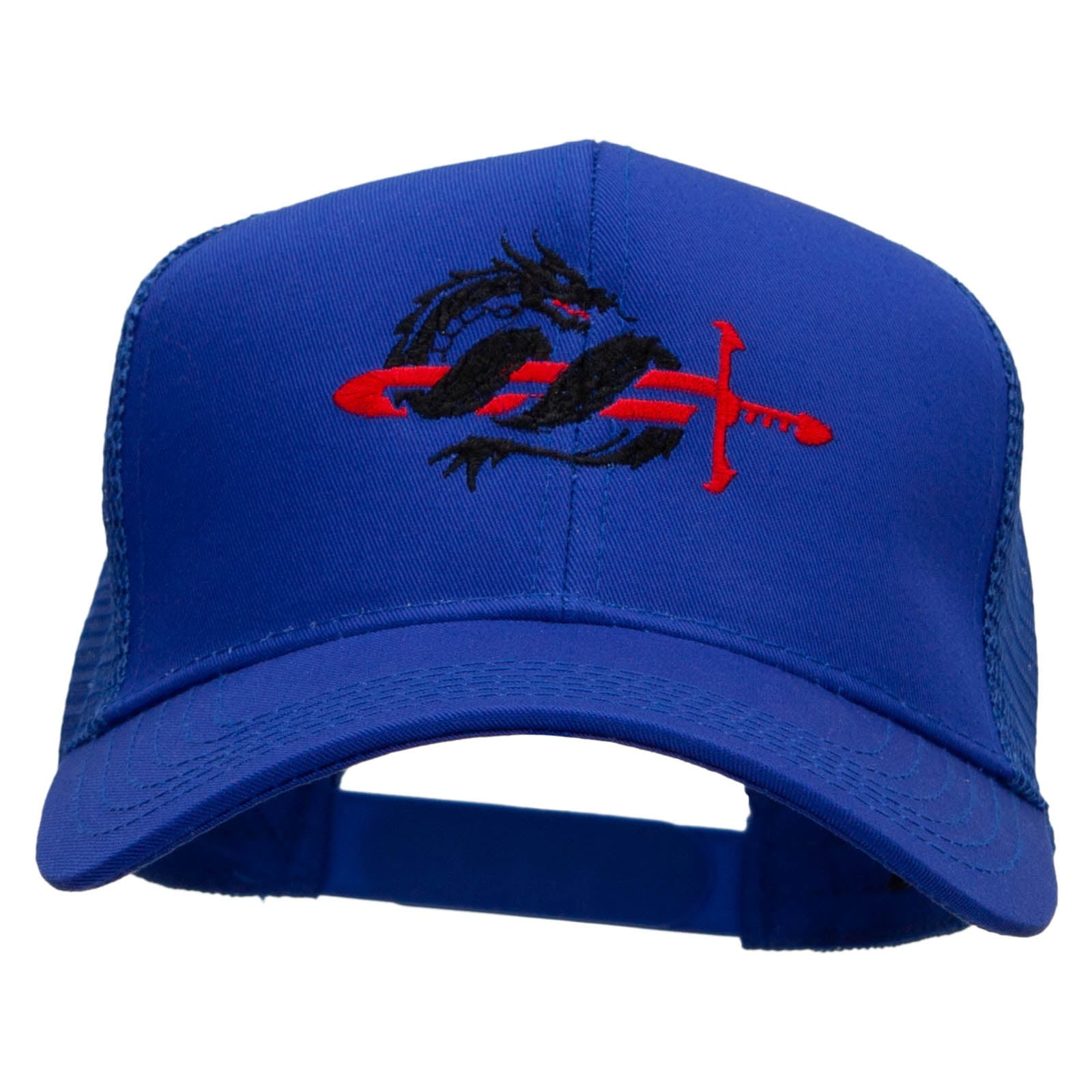 Dragon Sword Embroidered Solid Cotton Prostyle Twill Mesh Cap - Royal ...