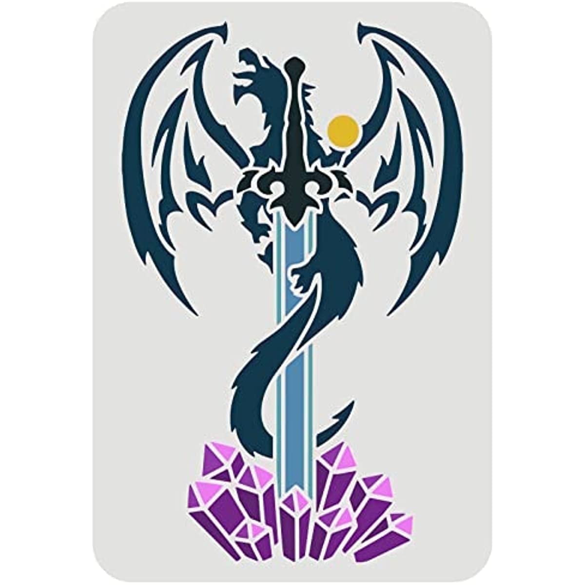 Dragon Sword Stencil Reusable Dragon Drawing Stencil Sword Painting ...