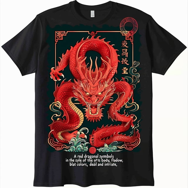 Dragon Symbolism: Intricate Vector Design on Black Tee Traditional ...