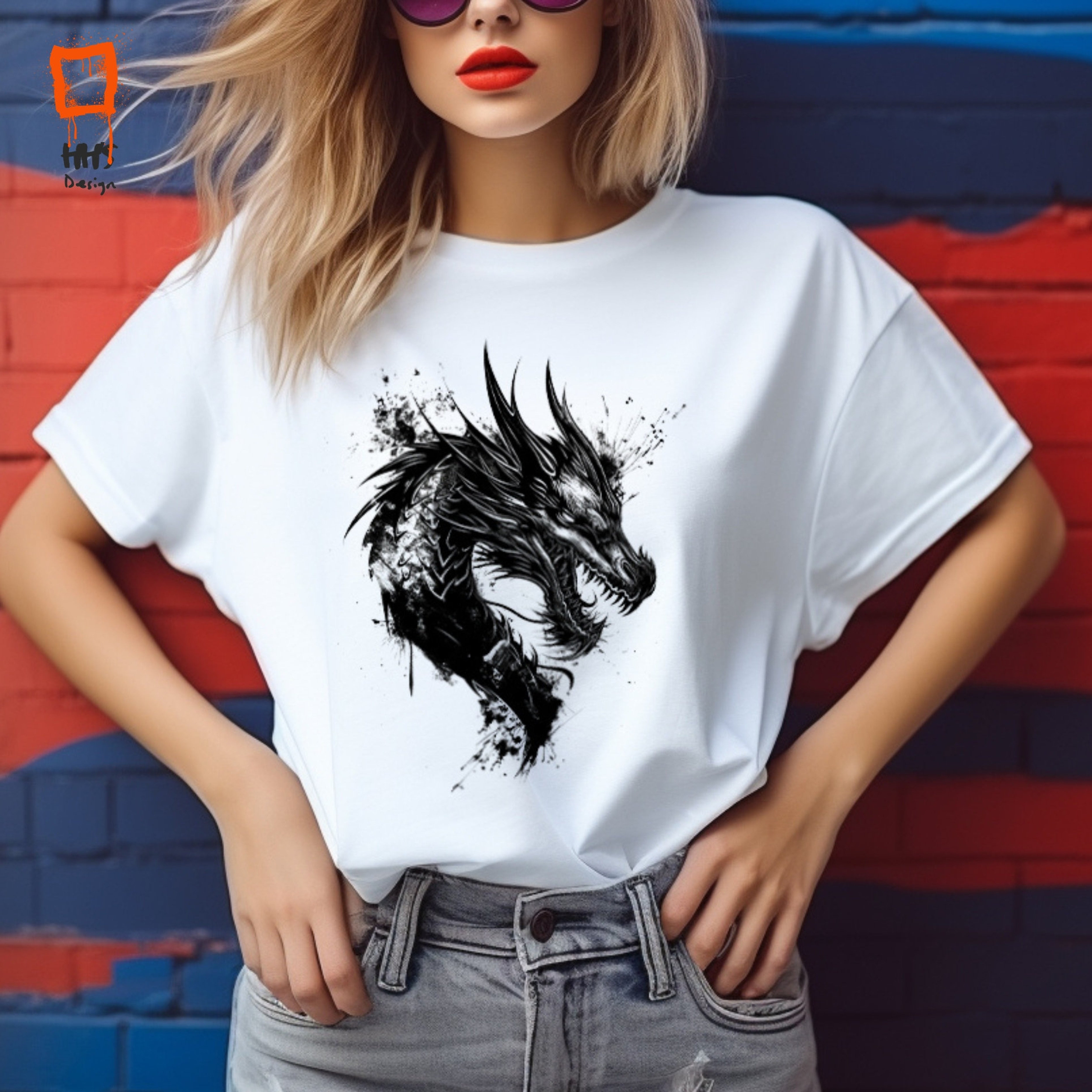 Dragon T-Shirt, Black Ink Splash, Mythical Creature Tee, Fantasy Art ...