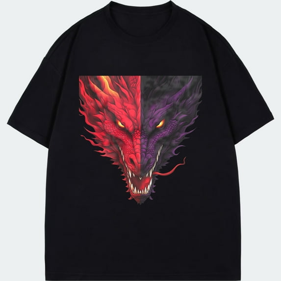 Dragon T Shirt Black Red And Purple Dragon Head Design For Casual Wear ...