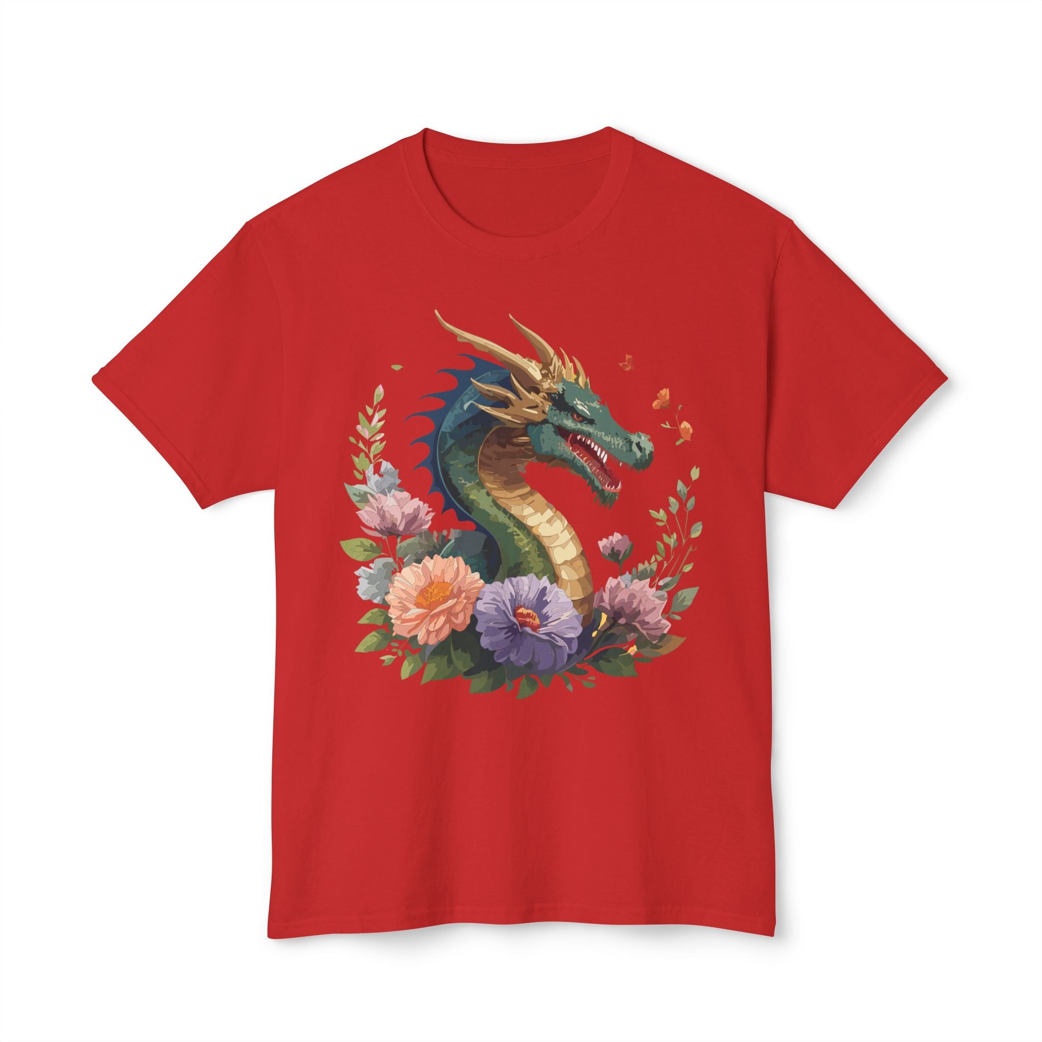 Dragon T-Shirt, Vintage Dragon Tee, Floral Tees, Dragon Art Design ...