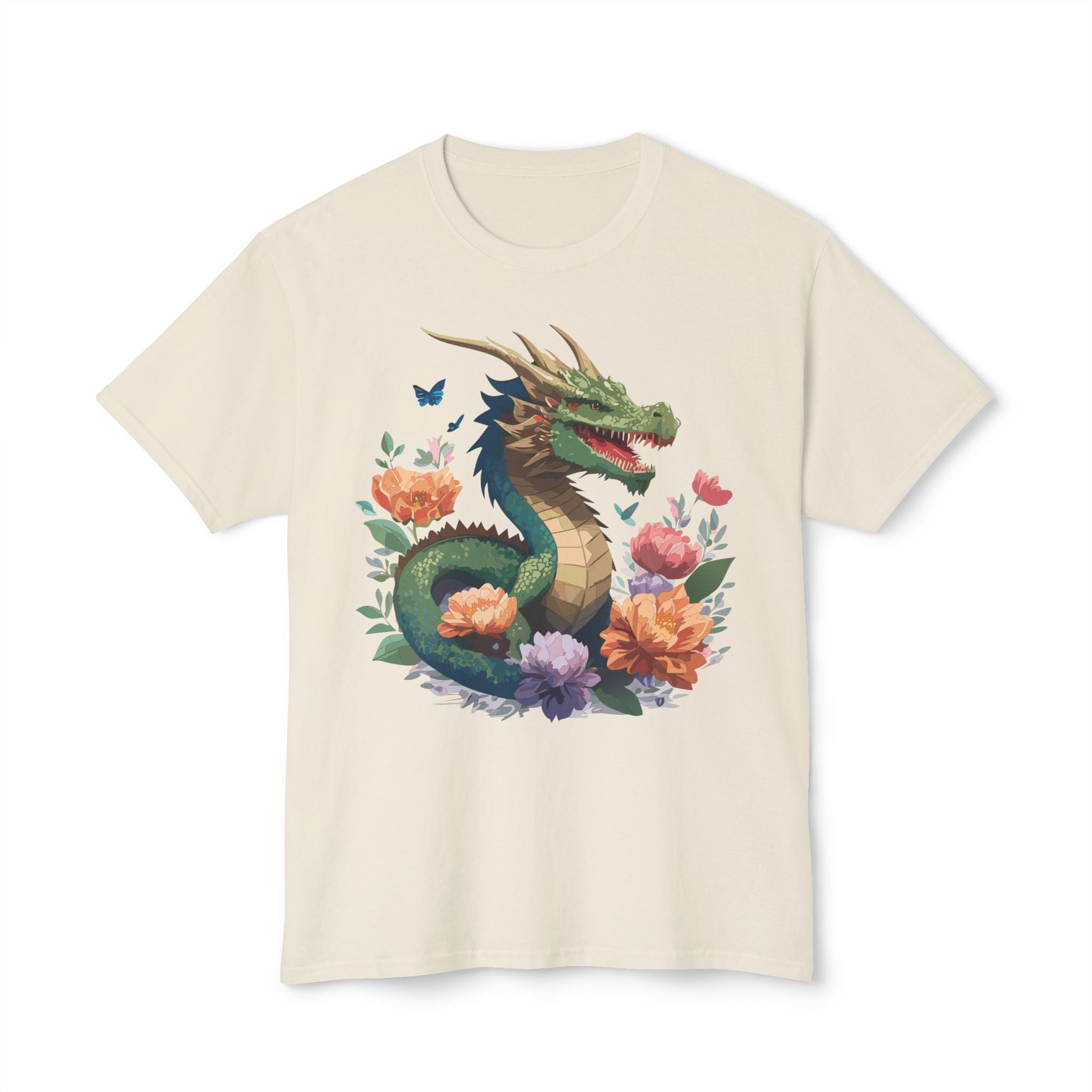 Dragon T-Shirt, Vintage Dragon Tee, Floral Tees, Dragon Art Design ...