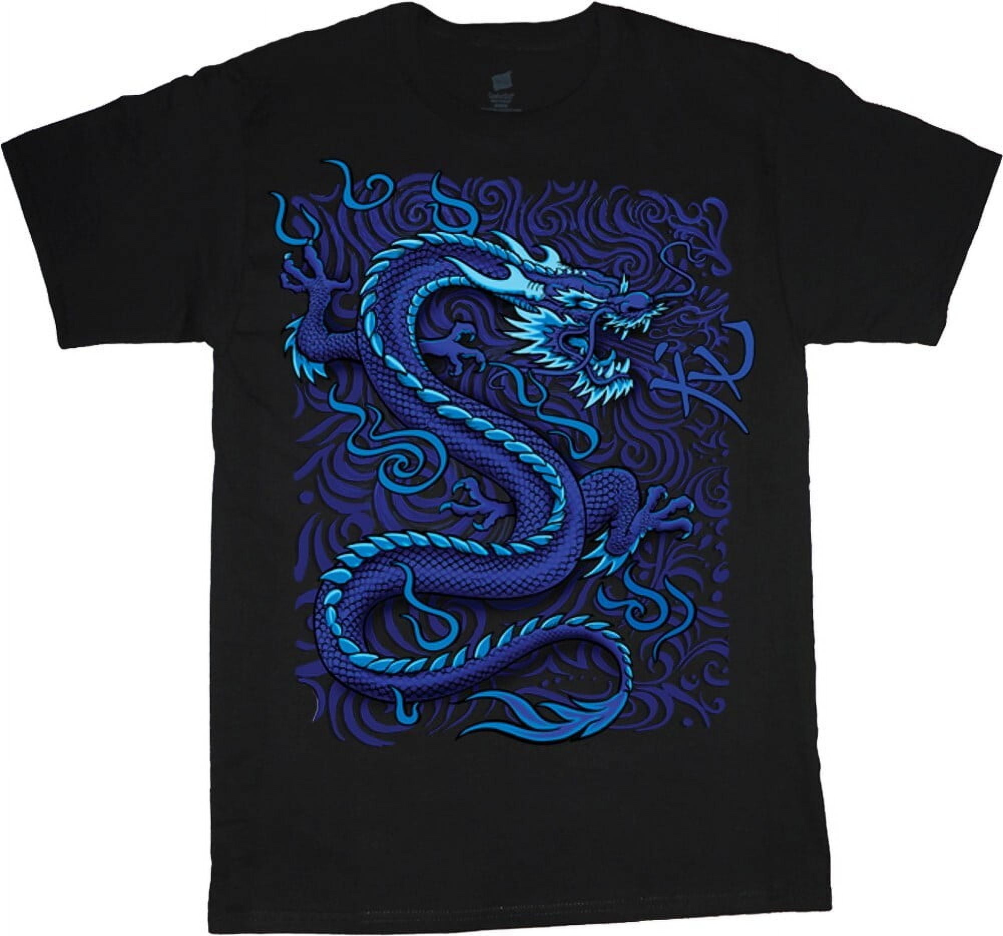 Dragon T-shirt Mens Graphic Tees Blue Dragon Chinese Symbols Characters ...