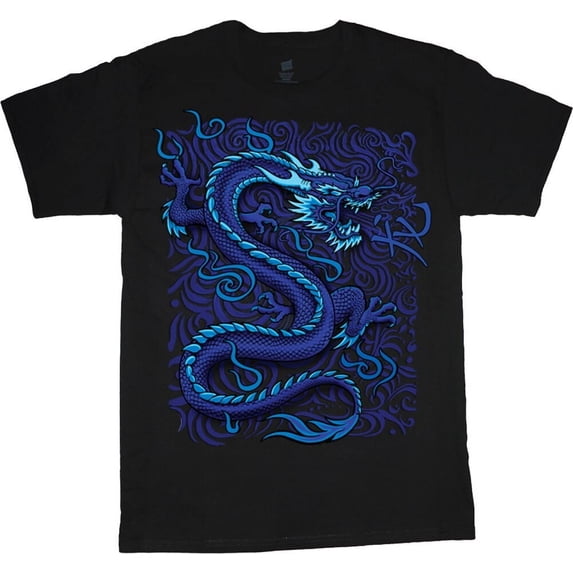 Dragon T-shirt Mens Graphic Tees Blue Dragon Chinese Symbols Characters ...