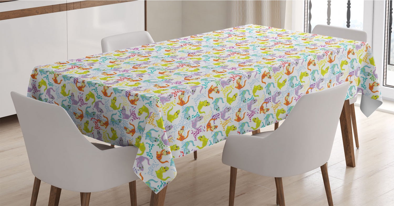 Dragon Tablecloth, Happy Friendly Dragons Cartoon Characters Waving ...