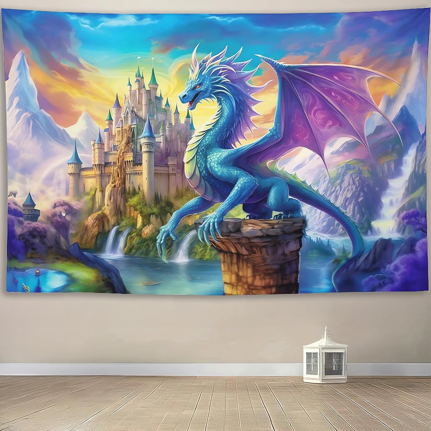 Dragon Tapestry Castle Wall Hanging Aesthetic Purple Blue Decoration ...