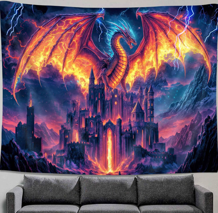 Dragon Tapestry, Magic Forest Tapestry for Bedroom Aesthetic, Medieval ...