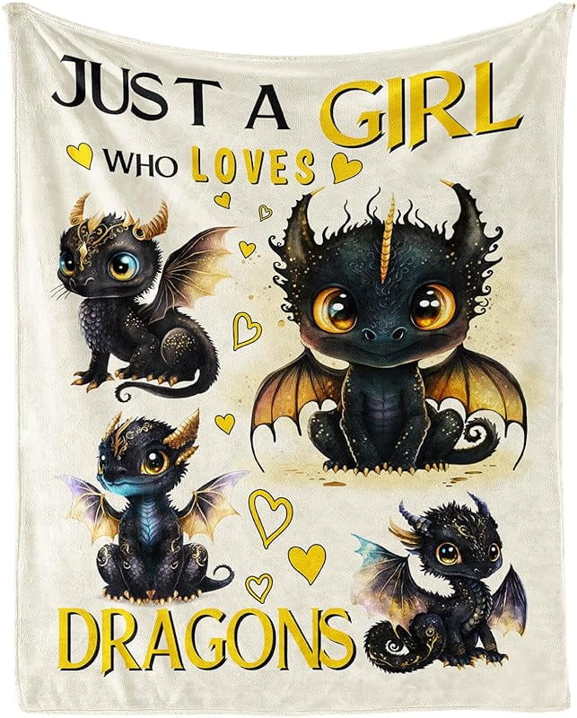 Dragon Throw Blanket, 50" x 40" Flannel Cute Dragons Themed Stuffed ...