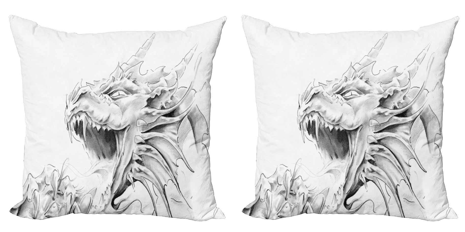 Ambesonne Dragon Throw Pillow Cover 2 Pack, Medieval Myth Sketch, 16 ...
