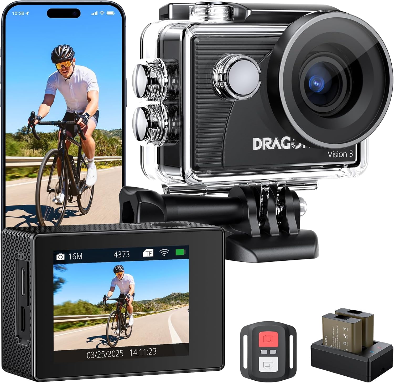 Dragon Touch 4K Action Camera 20MP Vision 3 Ultra HD Underwater 100FT ...