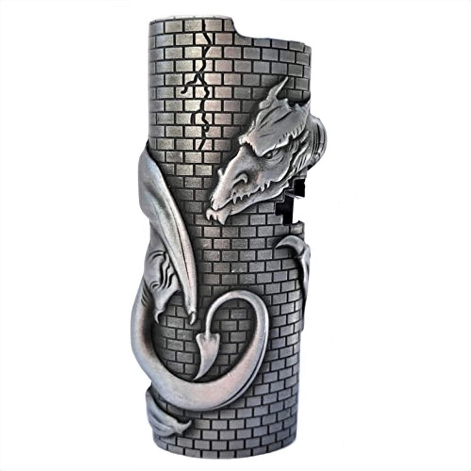 Dragon Tower Skull Skeleton Metal Lighter Case Cover Holder fits BIC ...