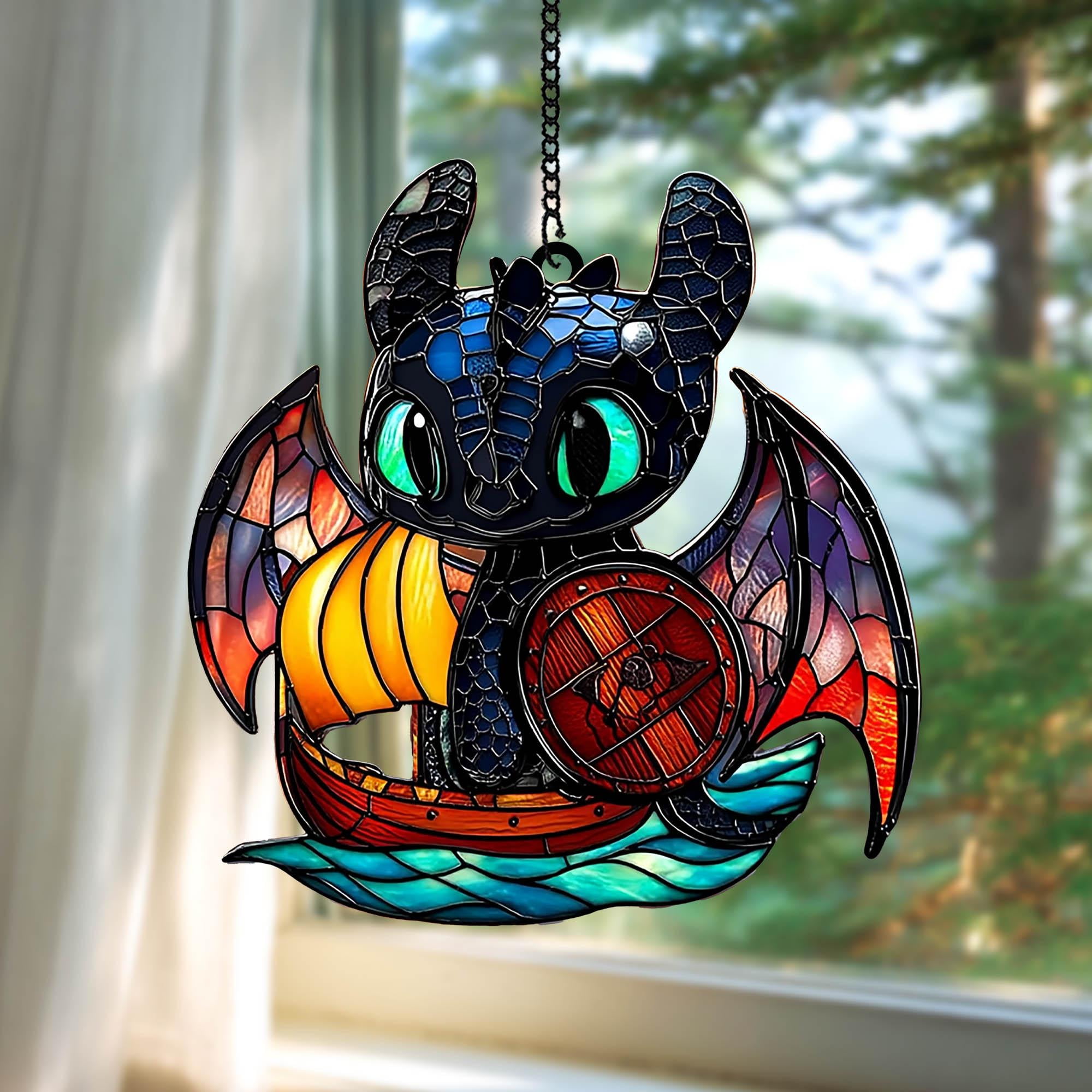 Dragon Viking Ship Acrylic Suncatcher – Faux Stained Glass Window ...