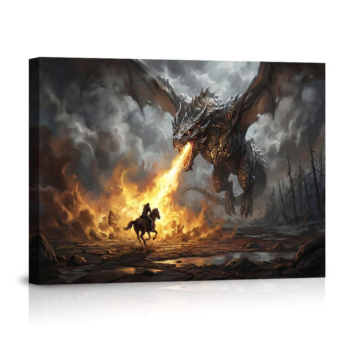 Dragon Vs Knight Fantasy Medieval Battle Man Cave Canvas - Walmart.com