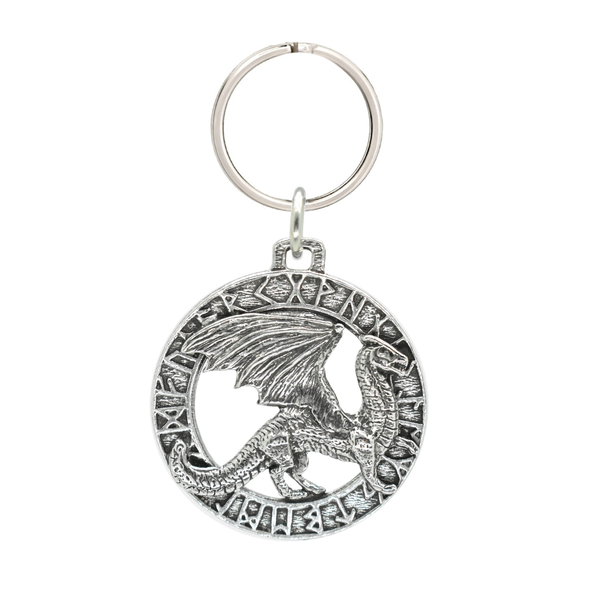 Dragon Walking In Runes Keychain, G010KC, 1 3/4 inch, Pewter, Key Fob ...