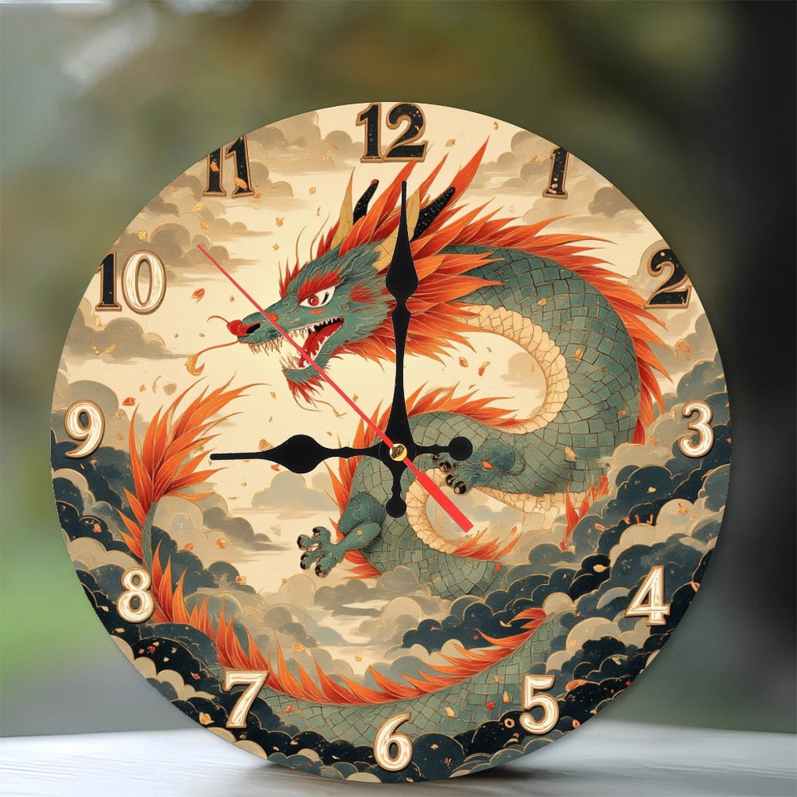Dragon Wall Clock Art 10-Inch Silent Wooden Wall Clock, Battery ...