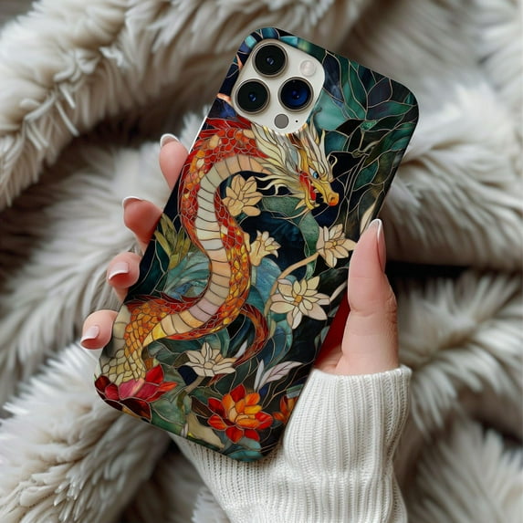 Dragon Wildflower Stained Glass Floral Phone Case 17 16 15 14 13 12 11 ...