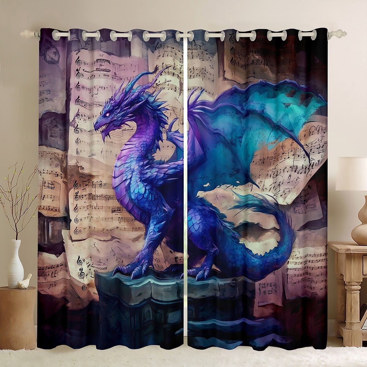 Dragon Windows Drapes Blackout 30%-50%,Newspaper Retro Style Home Decor Curtains for Living Room ...
