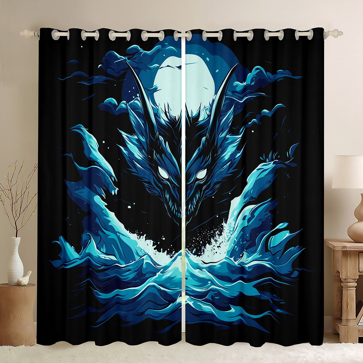 Dragon Windows Drapes Block 30%-50% Light,3D Print Dragon Home Decor ...